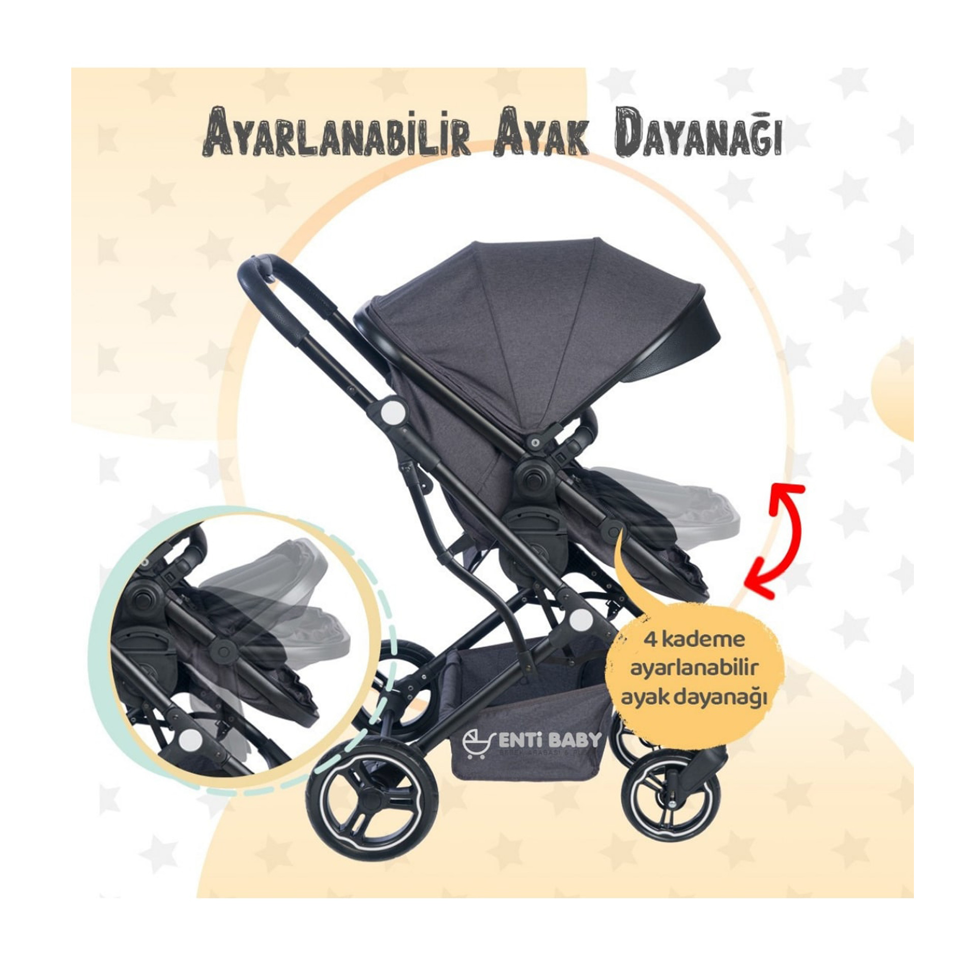 Enti Baby Mkn Kabin Boy Bebek Arabası Siyah-Gri |Evkur