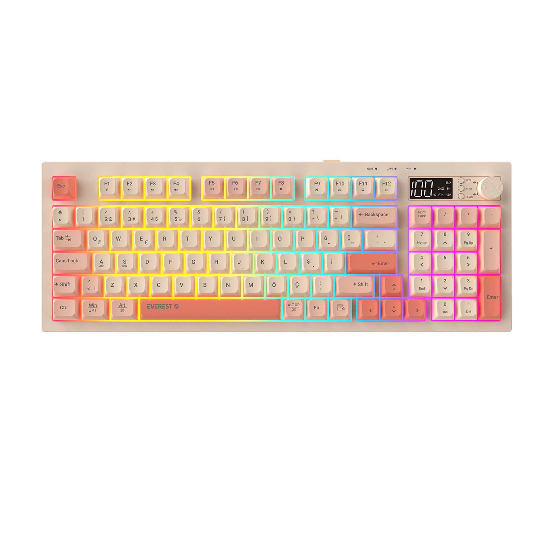 Everest KB-85 Silentpro Bej/Pembe/Turuncu RGB Wifi | Evkur