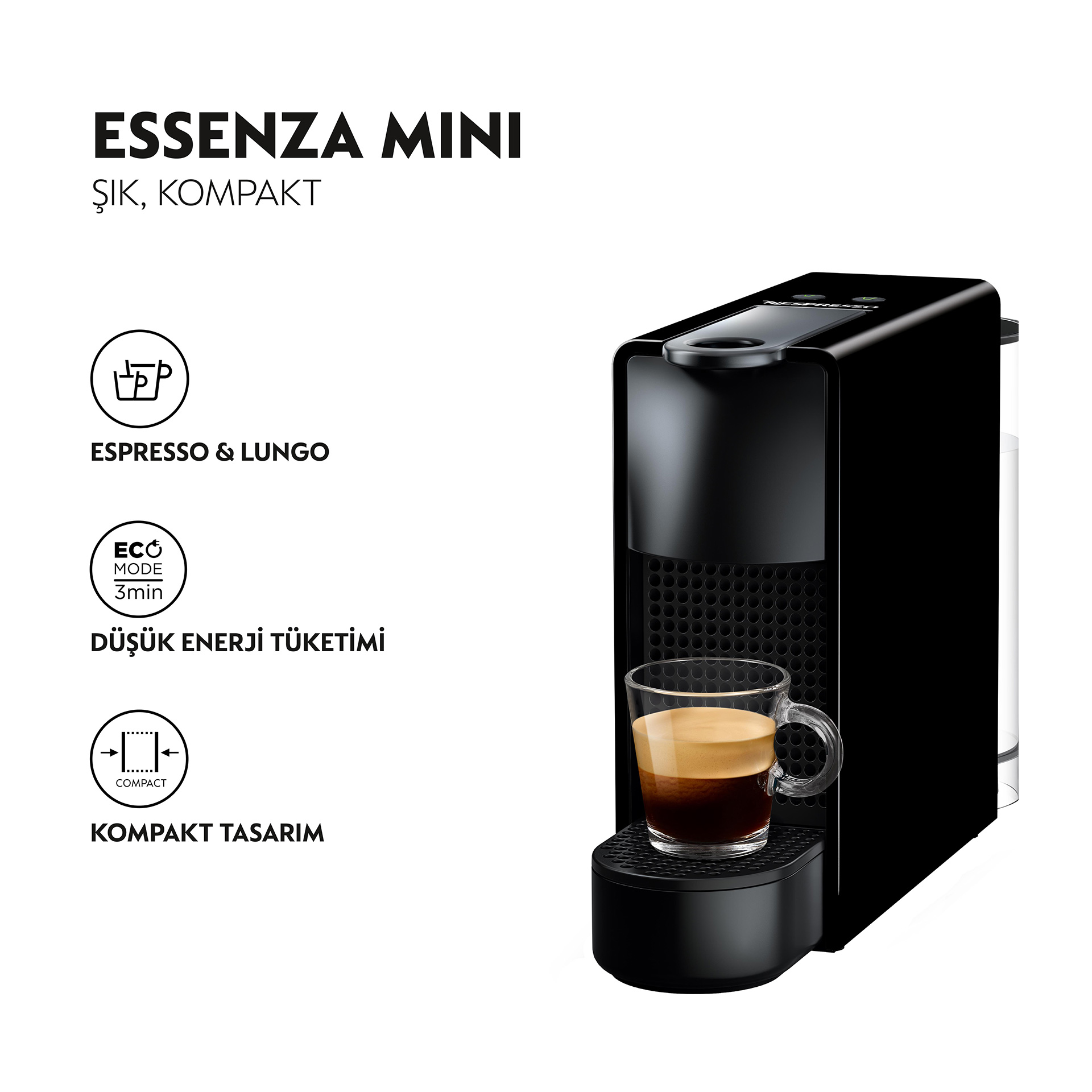 Nespresso Essenza Mini C30 Black Kapsüllü Kahve Makinesi