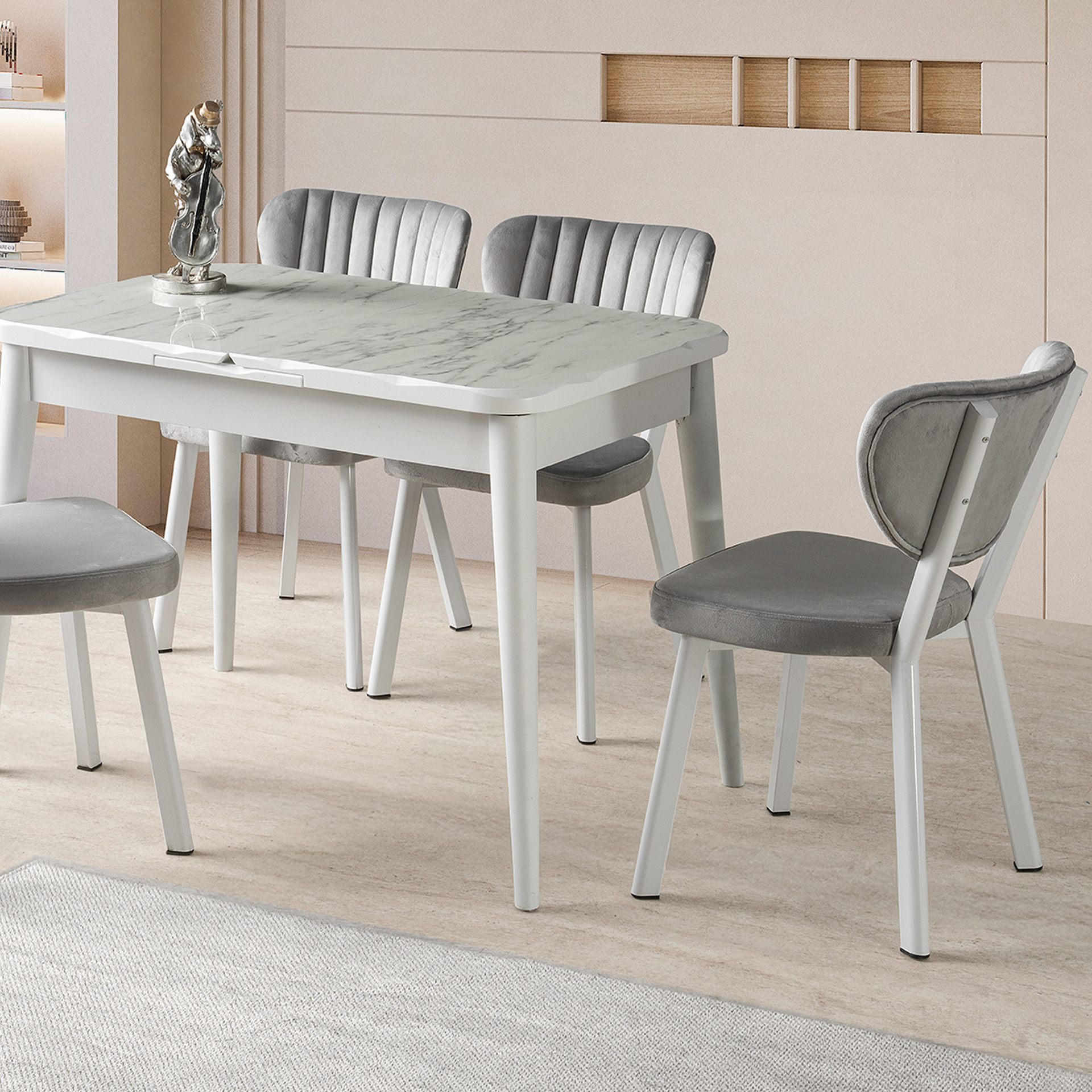 Kelebek Masa Takımı 70x110 cm Marmo-Gri