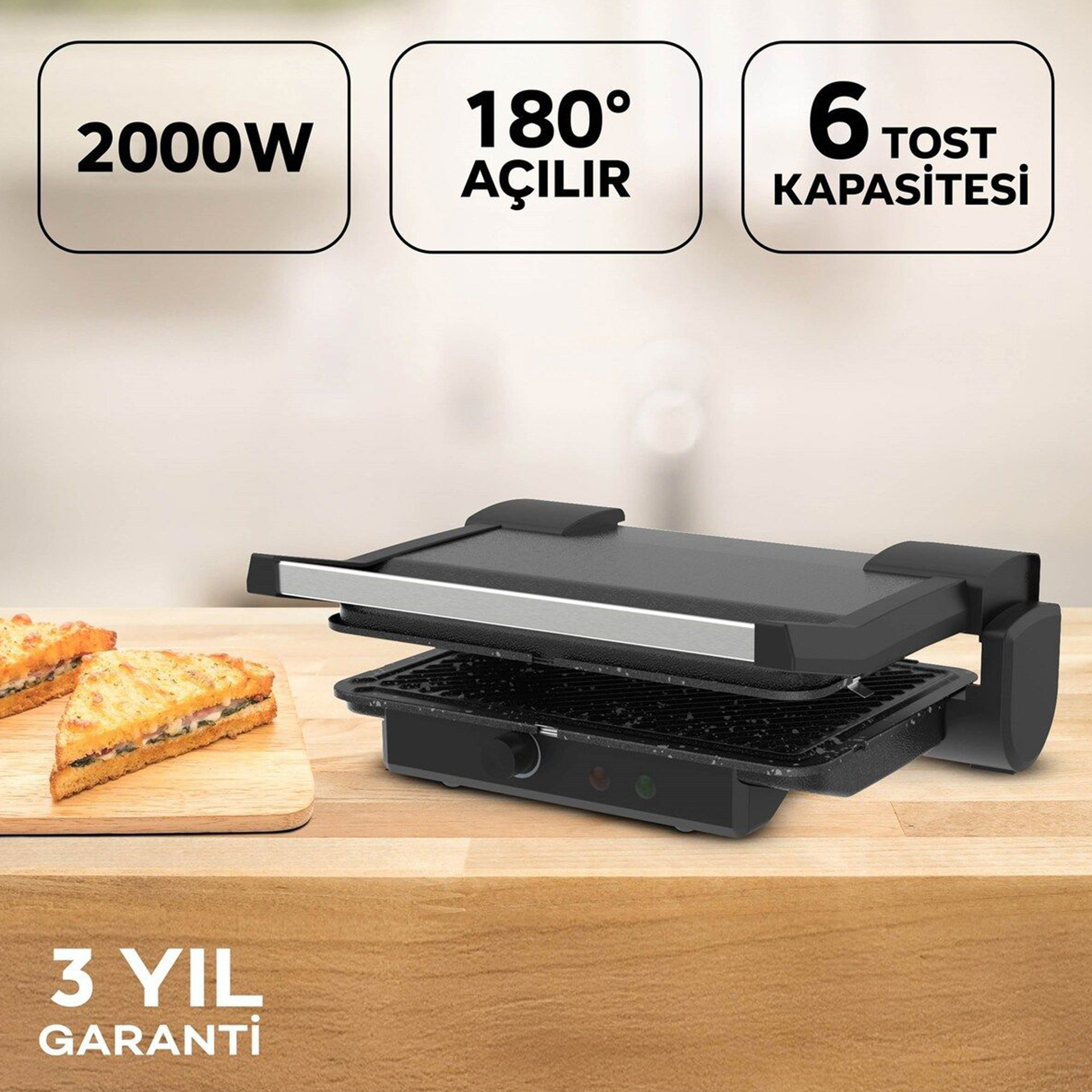 King K469 Arte Plus Izgara Ve Tost Makinesi Siyah