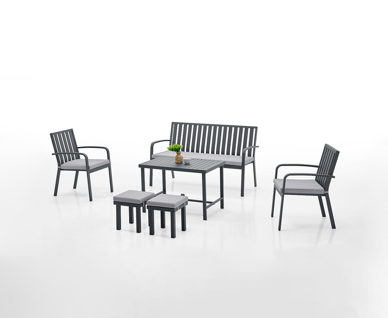 Bodrum Set Gri-Antrasit (3+1+1+Masa)