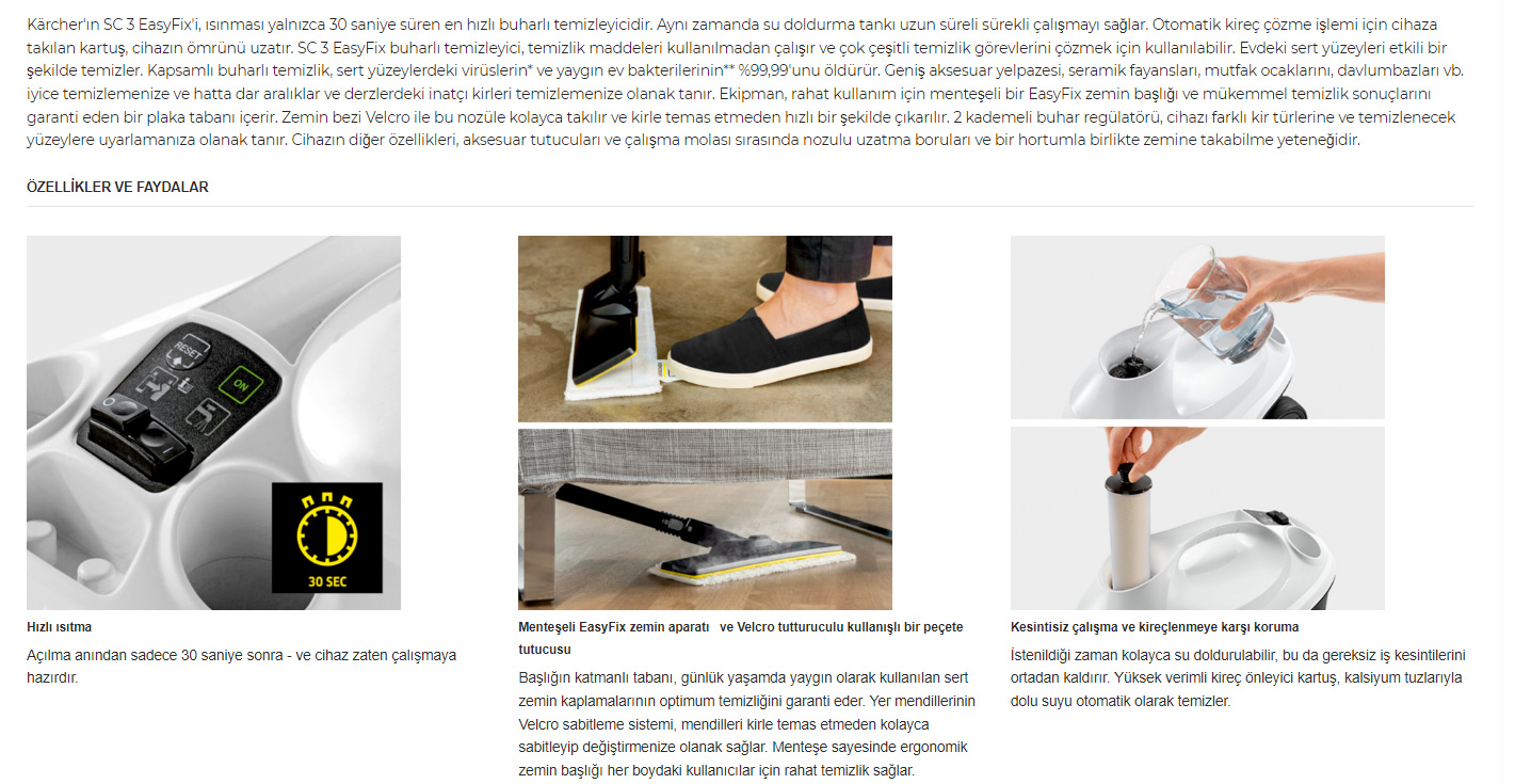 Karcher SC 3 Easyfix EU Buharlı Temizleyici Beyaz