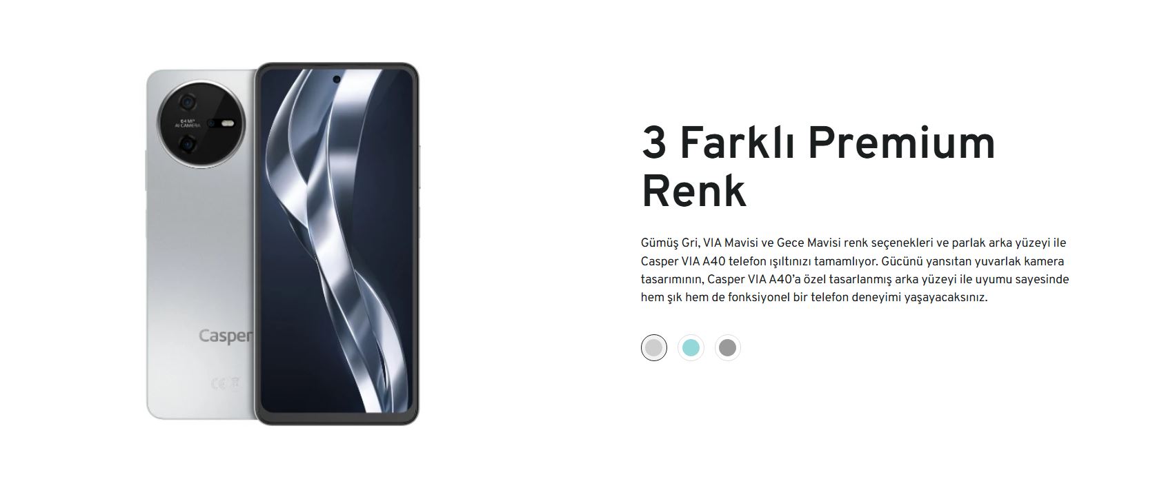 Casper Via A40 8+8/256GB Gri Akıllı Telefon