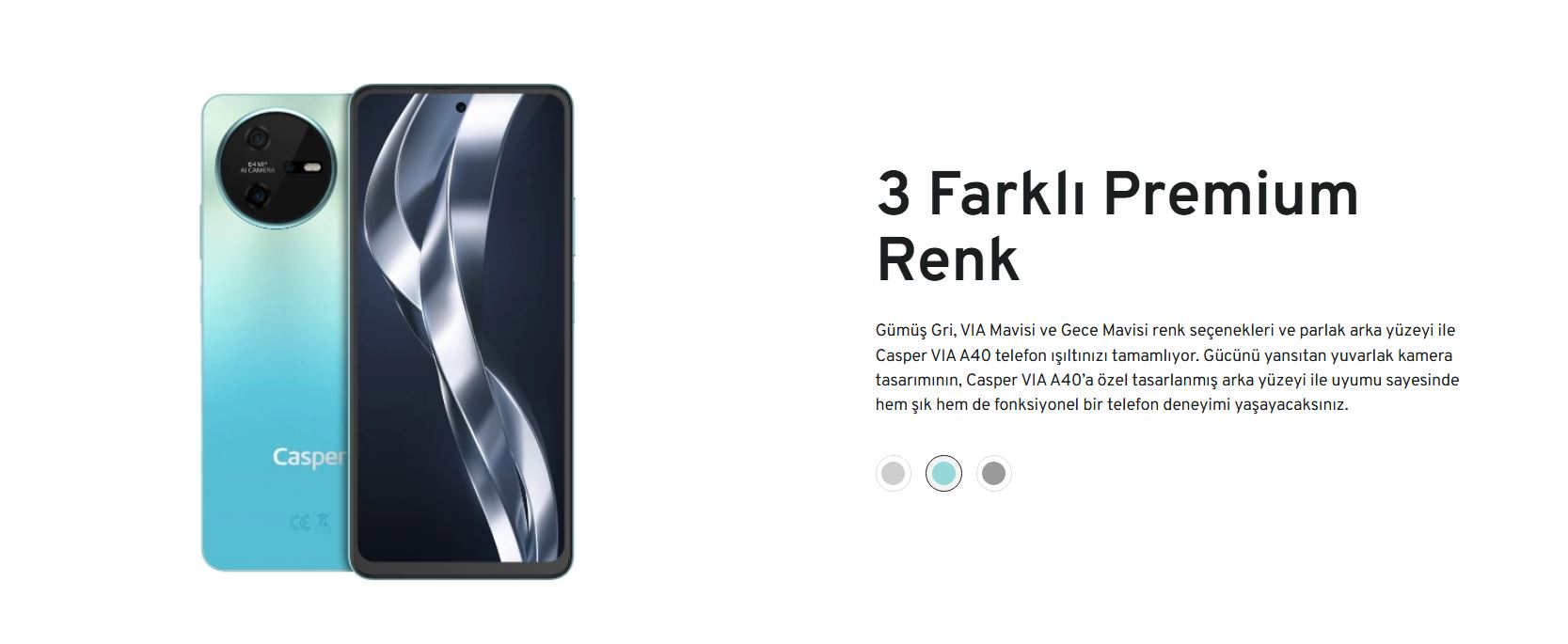 Casper Via A40 8+8/256GB Gece Mavi Akıllı Telefon