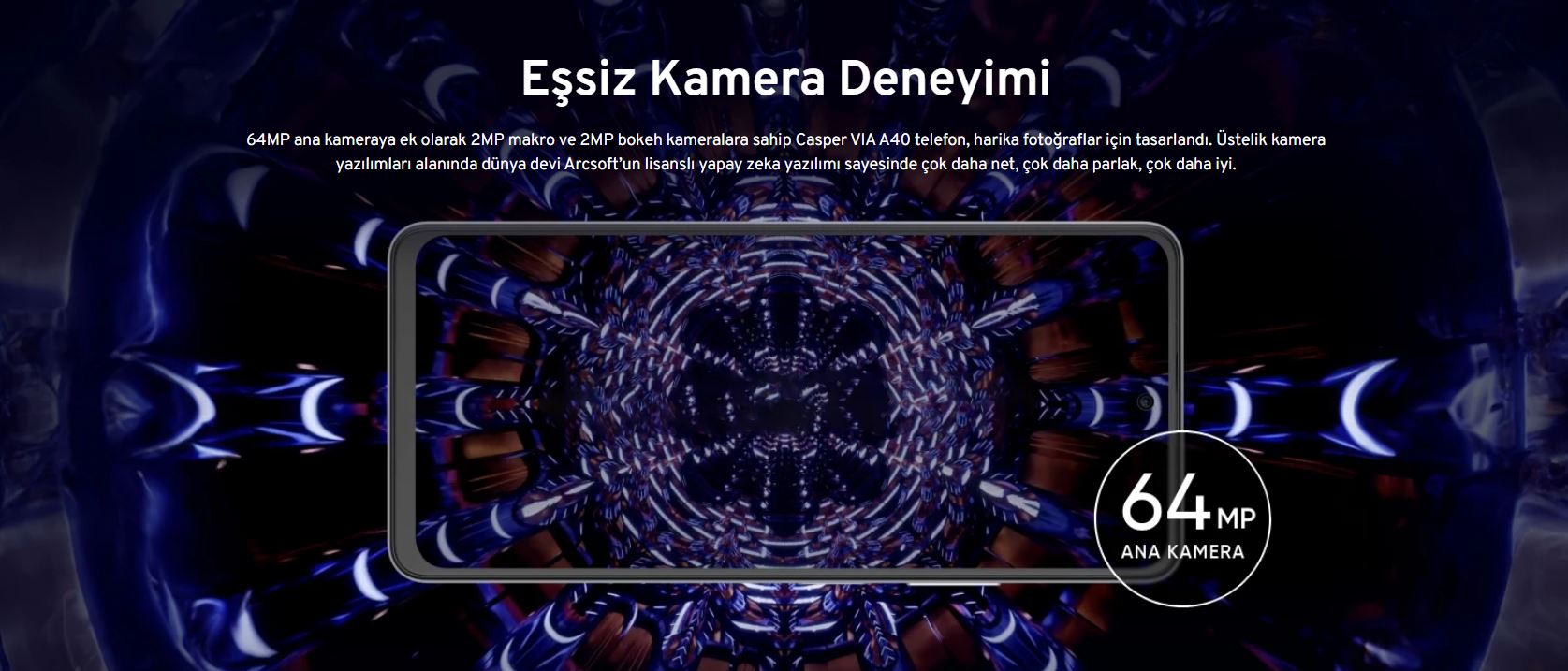 Casper Via A40 8+8/256GB Gece Mavi Akıllı Telefon