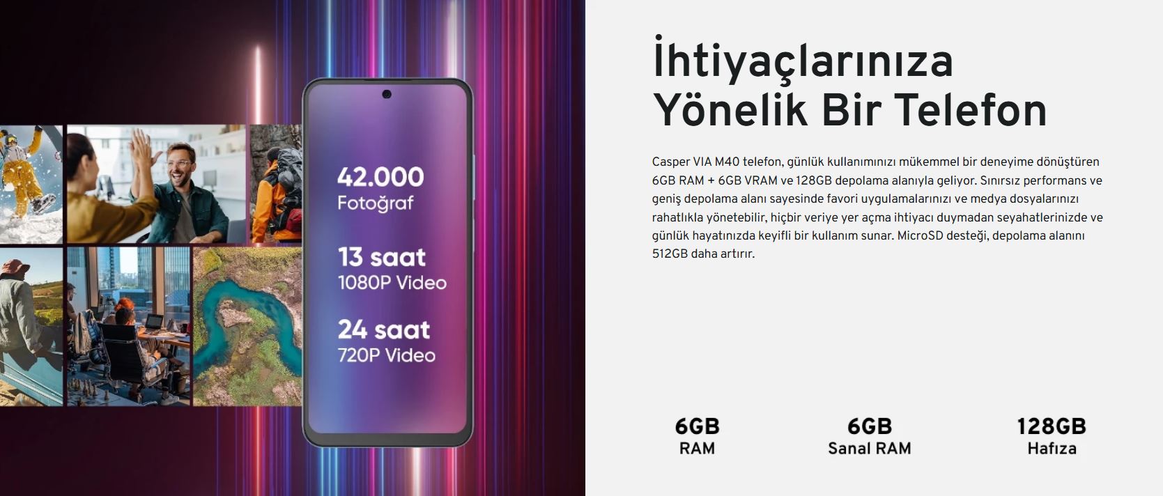 Casper Via M40 6+6/128GB Akıllı Telefon Siyah