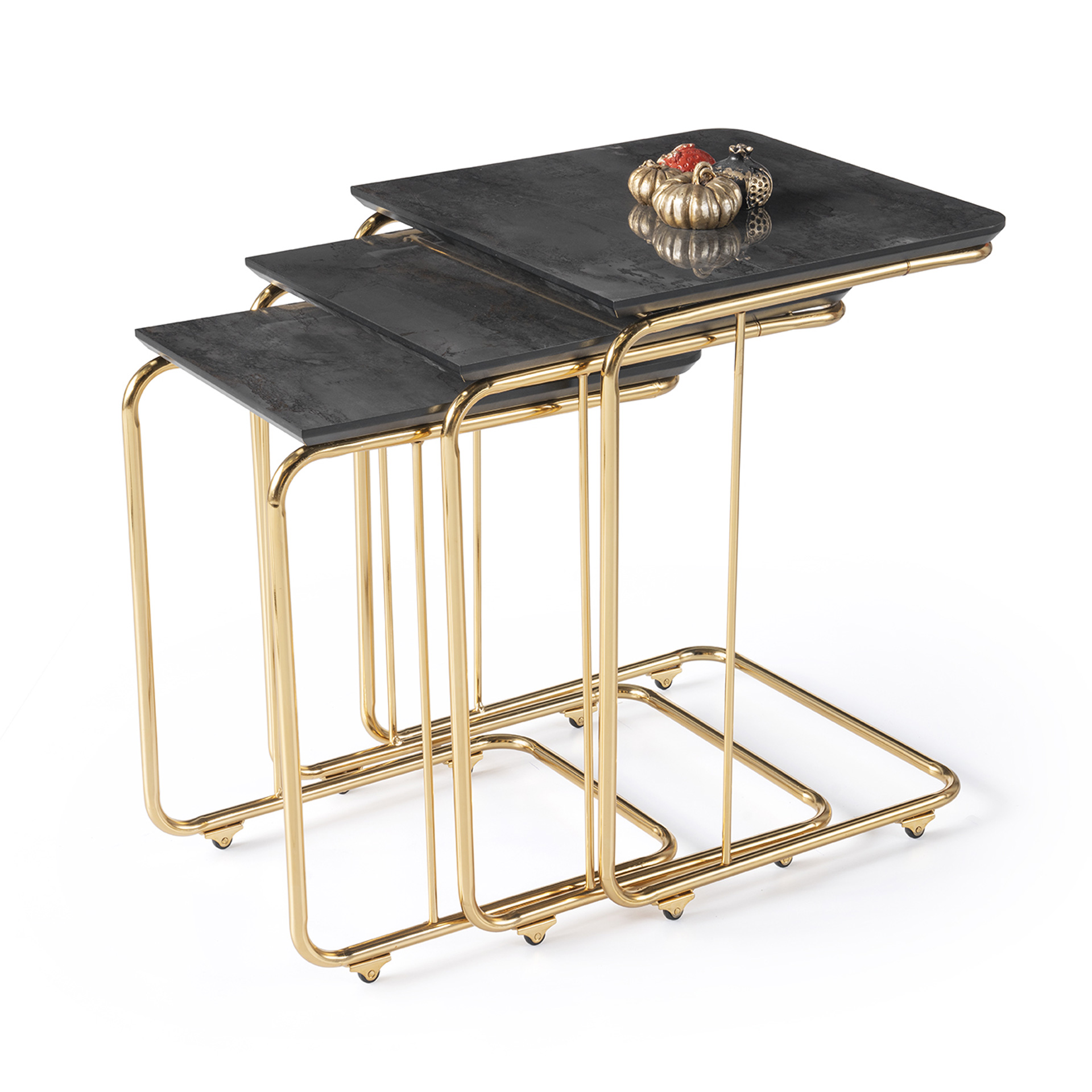 Zigon Sehpa Gold Tekerlekli Irony