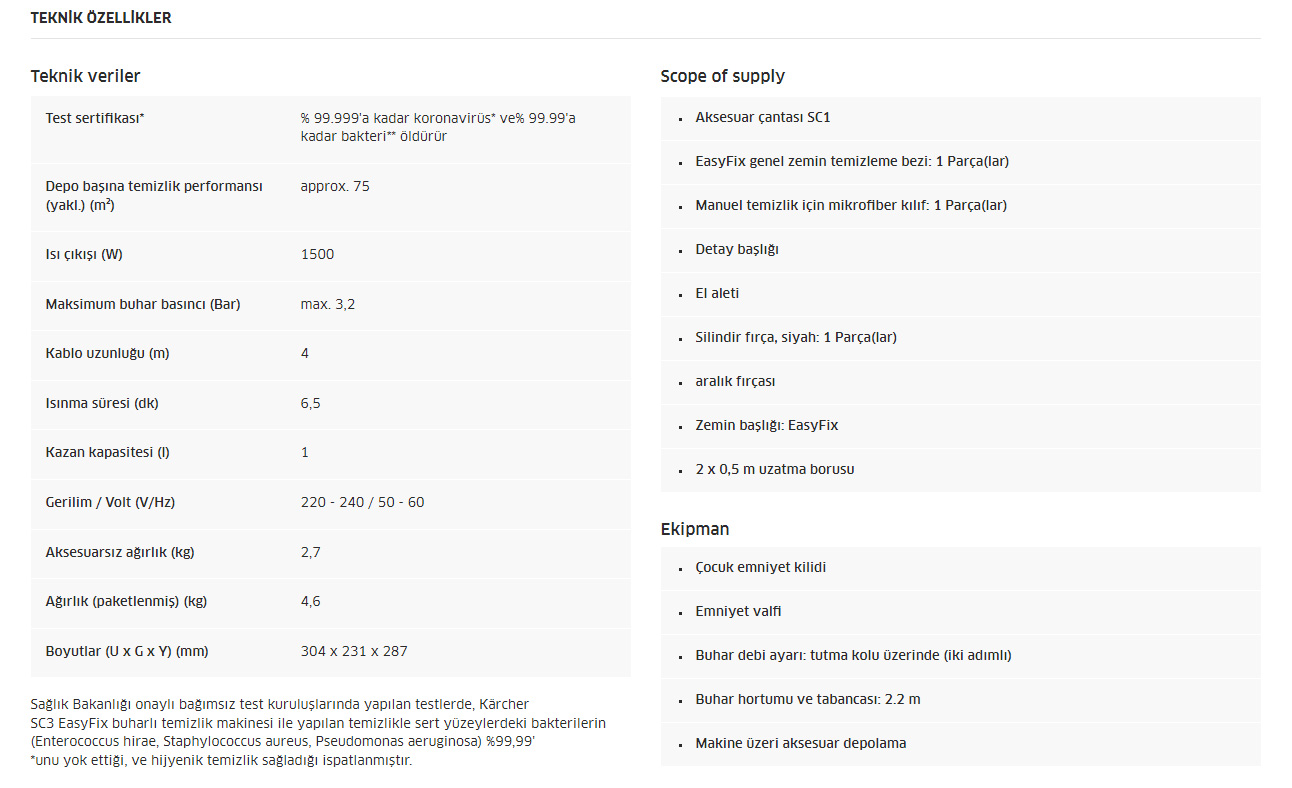 Karcher SC 2 Deluxe *EU Buharlı Temizleyici Beyaz | Evkur