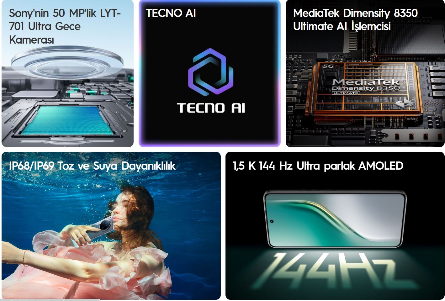 Tecno Camon 40 Premier 5G 12/256GB Siyah Telefon | Evkur