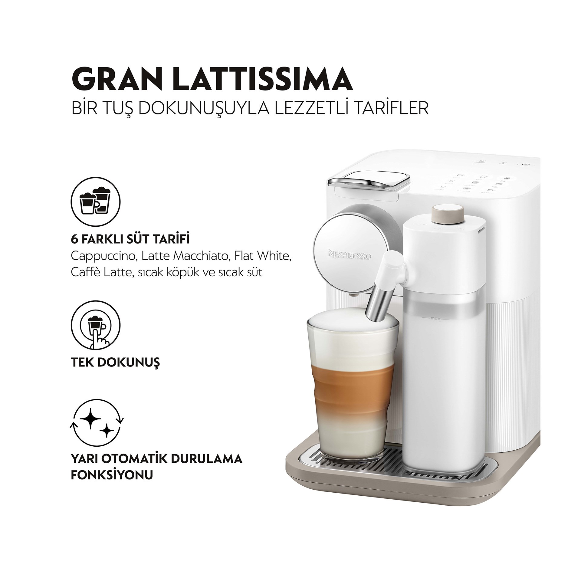 Nespresso F541 Gran Lattissima Kahve Makinesi Beyaz | Evkur