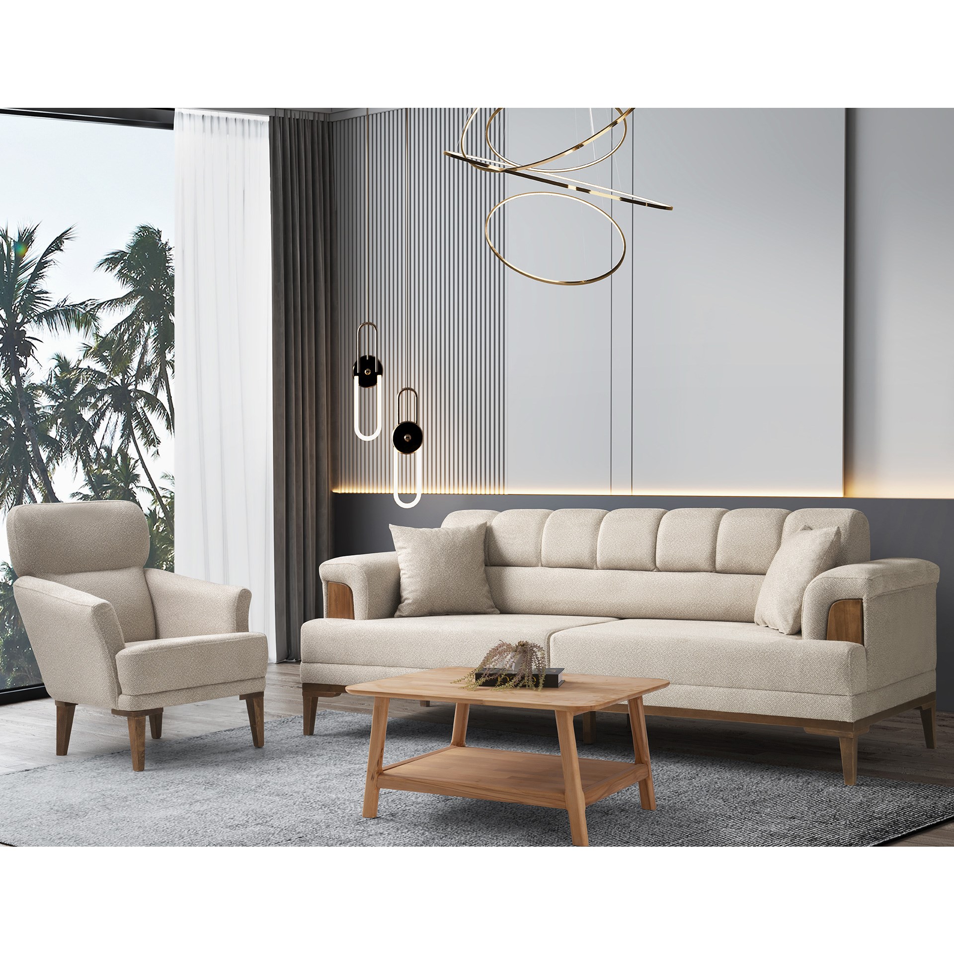 Barselona Koltuk Takımı Gri-Krem (3+3+1+1) | Evkur