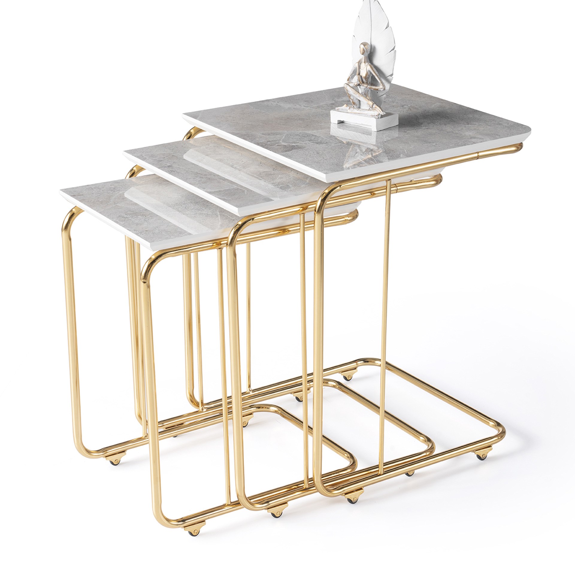 "Evkur Zigon Sehpa Gold Tekerlekli Rampla - Şıklık ve Konfor